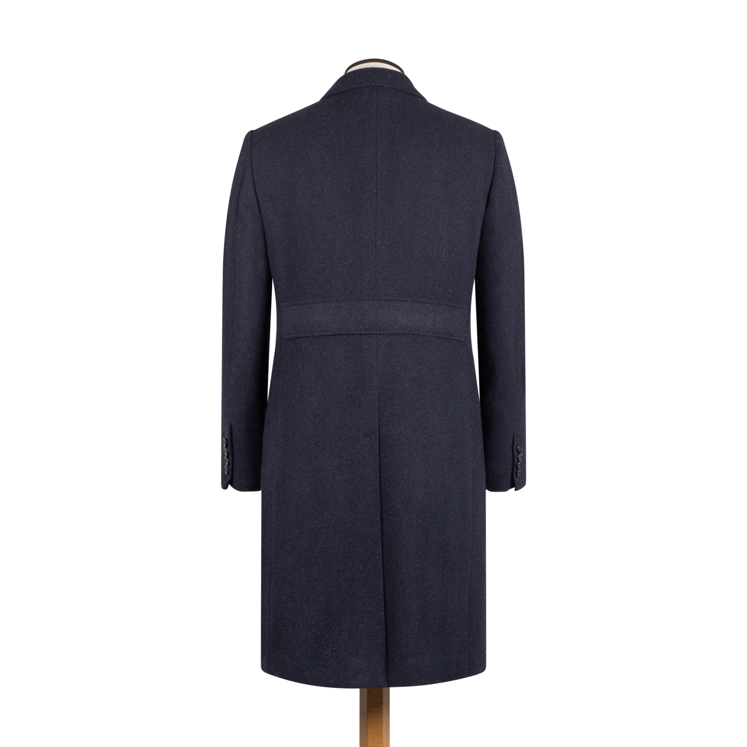 Double Breasted Peak Lapel Overcoat in Navy Herringbone – Cad & The ...